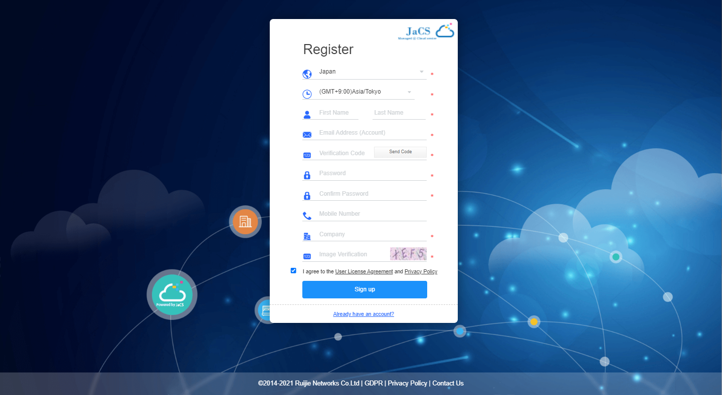 Logging In to Ruijie Japan Cloud Service